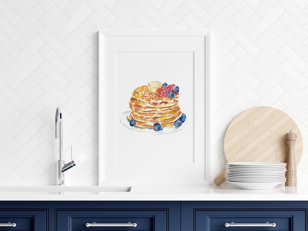 Pancake Stack Pie Kitchen Decor, Painting Wall Poster Watercolor Art ...