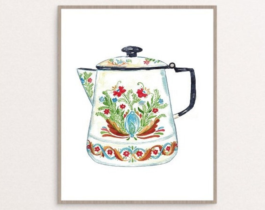 Vintage Coffee Pot Wall Poster Watercolor Drink Teapot Kitchen - Etsy ...
