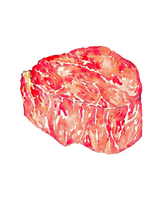 Painting Watercolor Art & Collectibles Mignon steak kitchen Decor ...