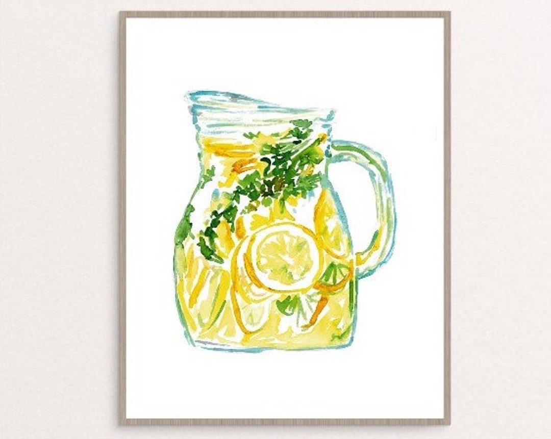 Lemonade Wall Poster Watercolor Drink Kitchen Decor Painting Minimalist ...