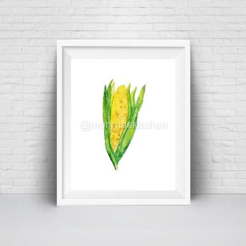 Corn Wall Poster Corn on the Cob Watercolor Vegetable Kitchen - Etsy
