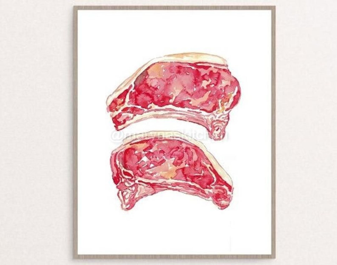 Pork Cutlets Kitchen Decor Painting Wall Poster Watercolor Art ...