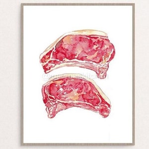 Pork Cutlets Kitchen Decor Painting Wall Poster Watercolor Art ...