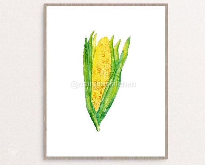 Corn Wall Poster Corn on the Cob Watercolor Vegetable Kitchen - Etsy