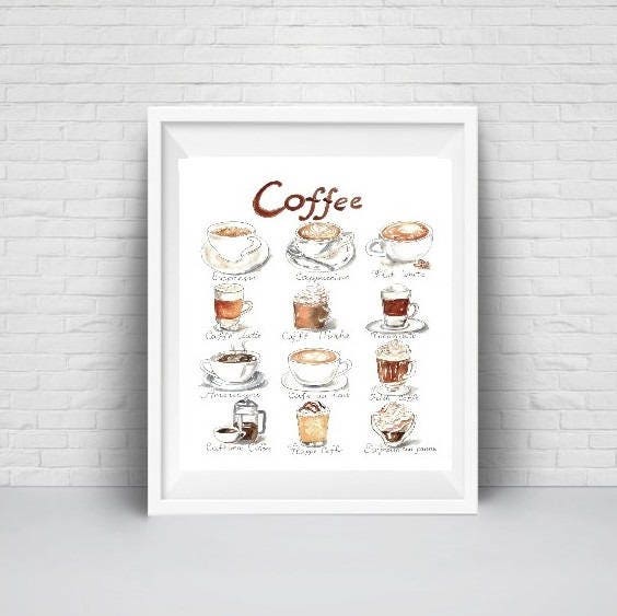 Coffee Wall Poster Watercolor Drink Kitchen Decor Painting Minimalist ...