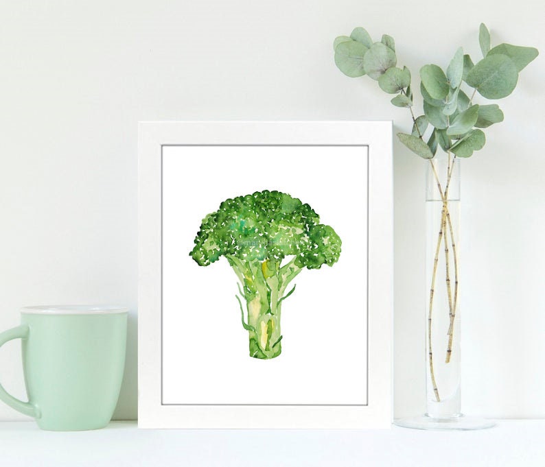 Broccoli Kitchen Decor, Painting, Kitchen Wall Art, Watercolor Art ...