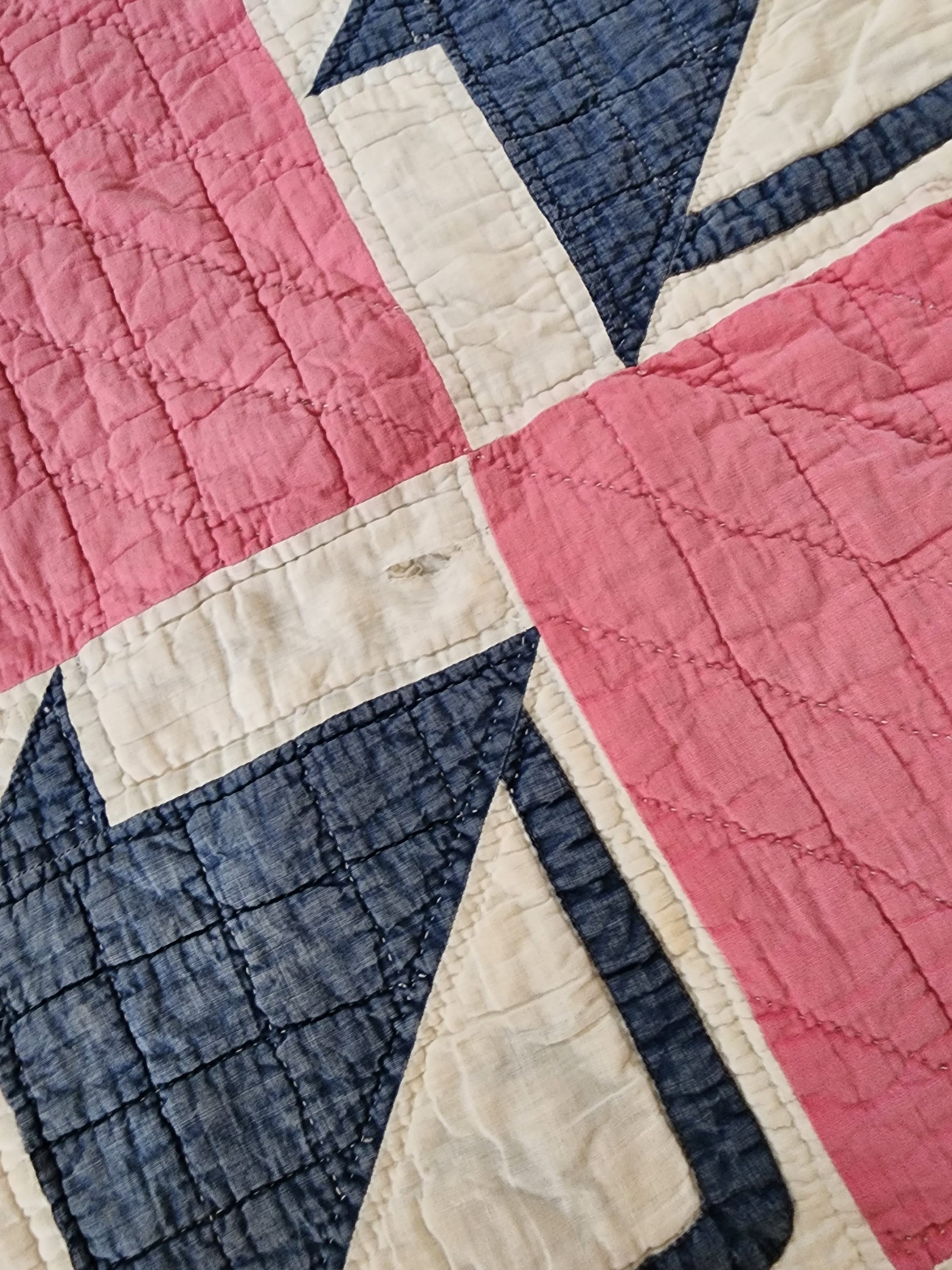 Vintage Pink White and Blue Basket Quilt - Etsy