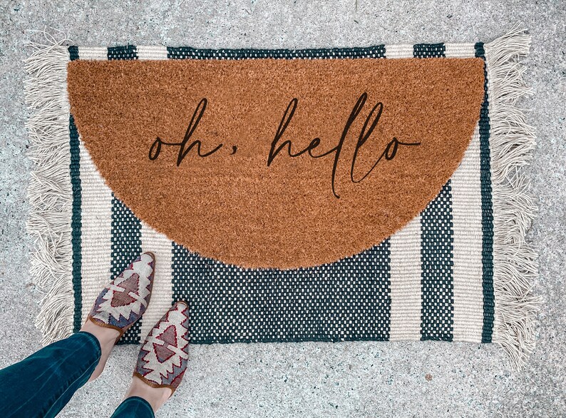 Oh Hello Doormat Semi-circle Welcome Mat Porch Decor | Etsy
