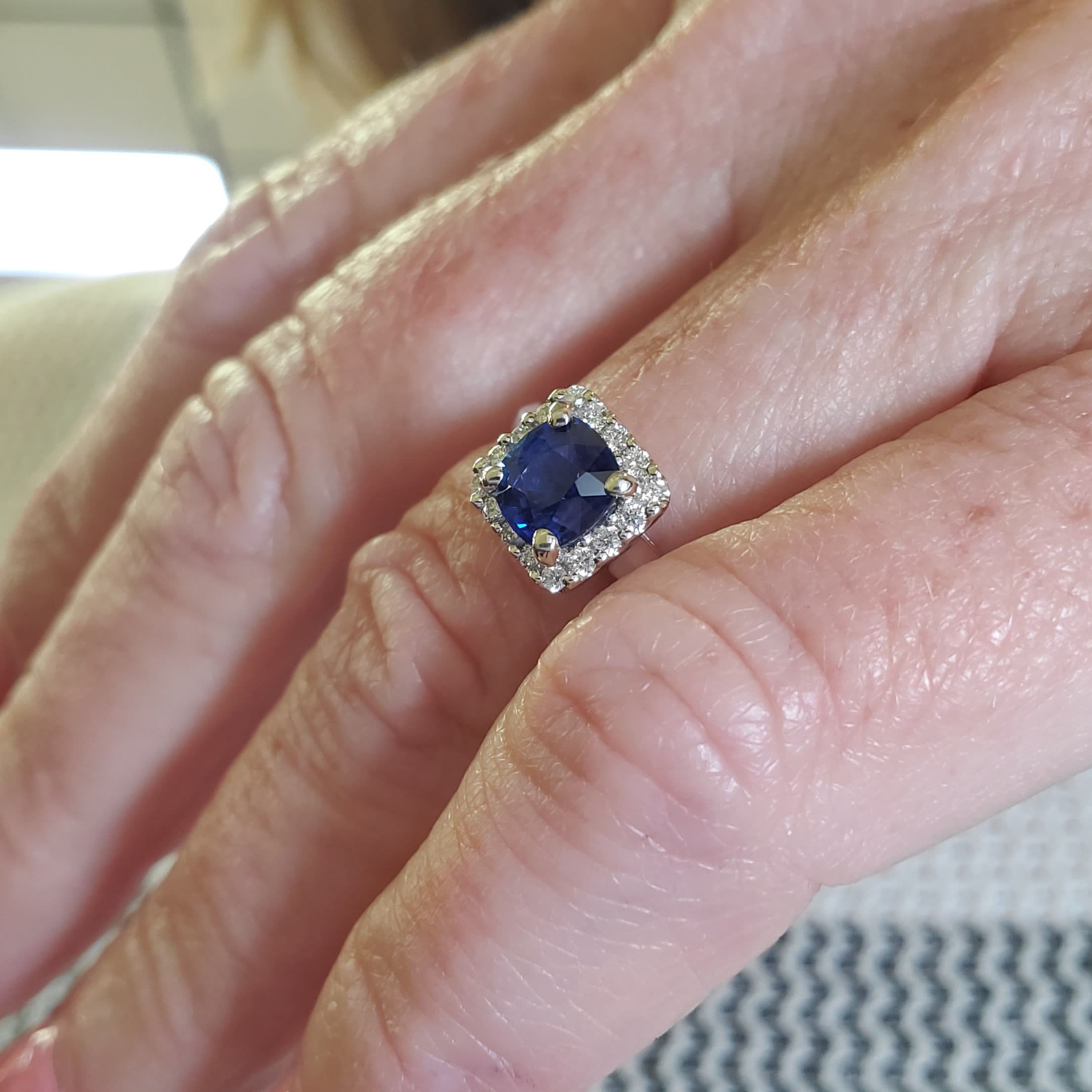 Sapphire & Diamond Halo Ring | Etsy