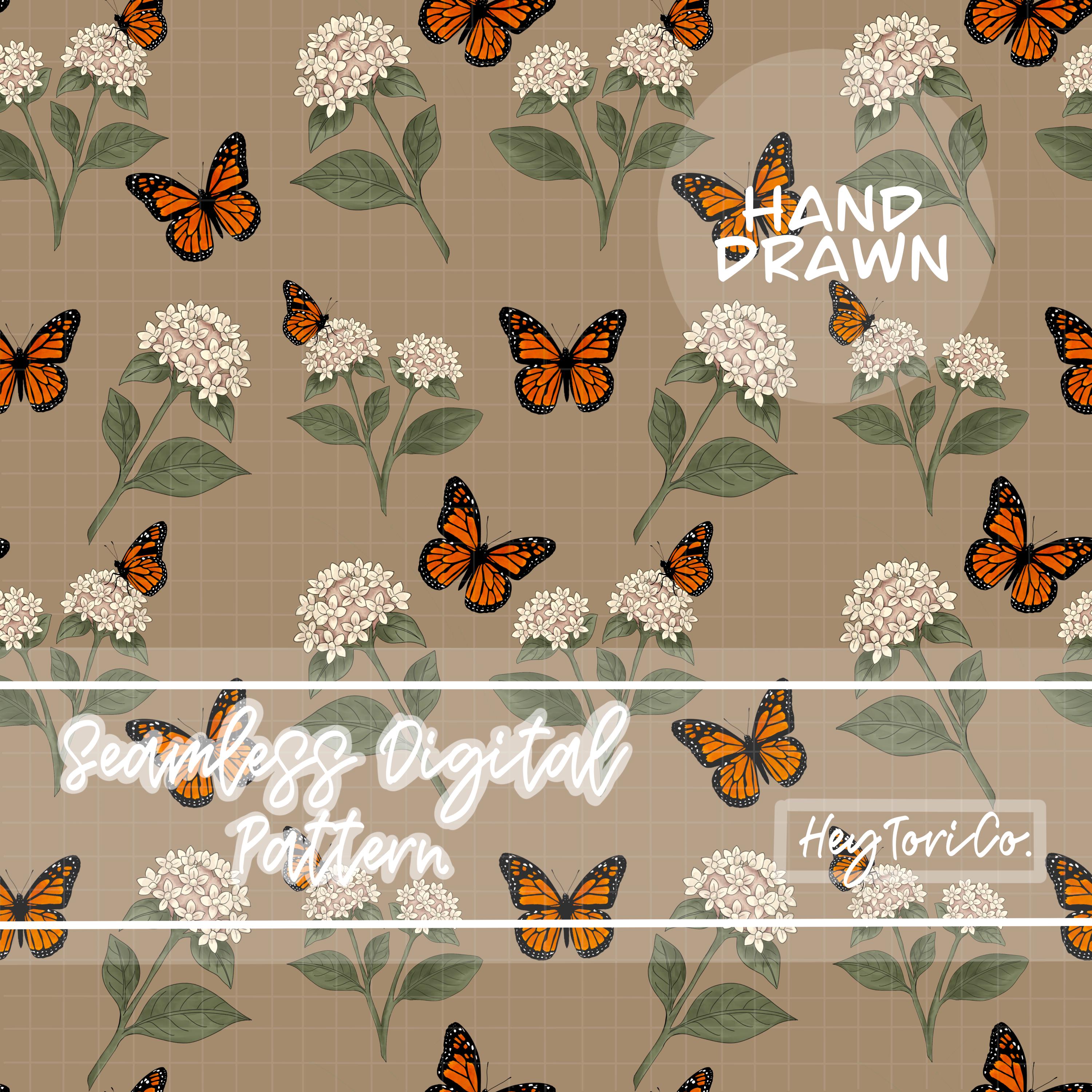 Monarch Butterfly Seamless Pattern PNG – Milkweed Digital Paper 12x12 ...