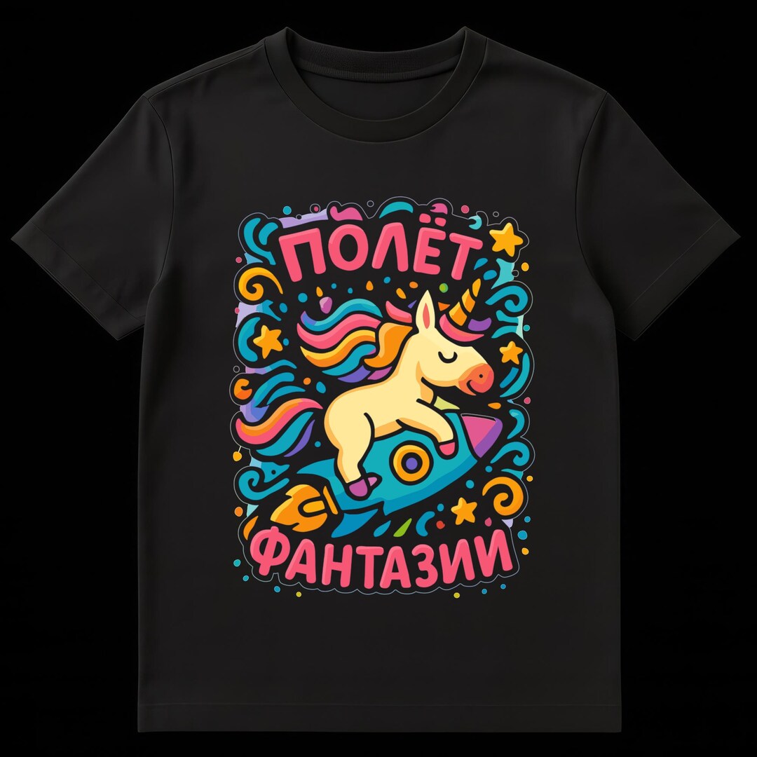Russian T-shirt Dreamer Flight of Fantasy Unicorn Rocket Imagination ...
