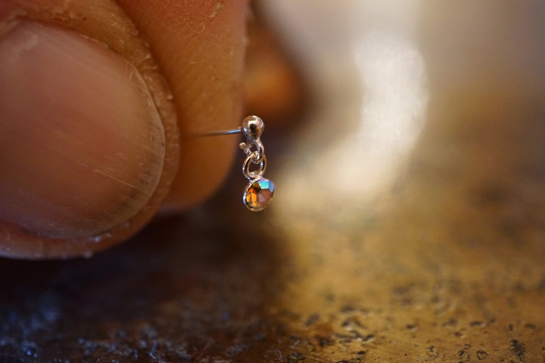 Dangling AB CZ Sterling Silver Nose Stud - 20 Gauge - Etsy