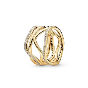 Swirling Lines Pandora Yellow Gold Plated Shine Ring - Etsy