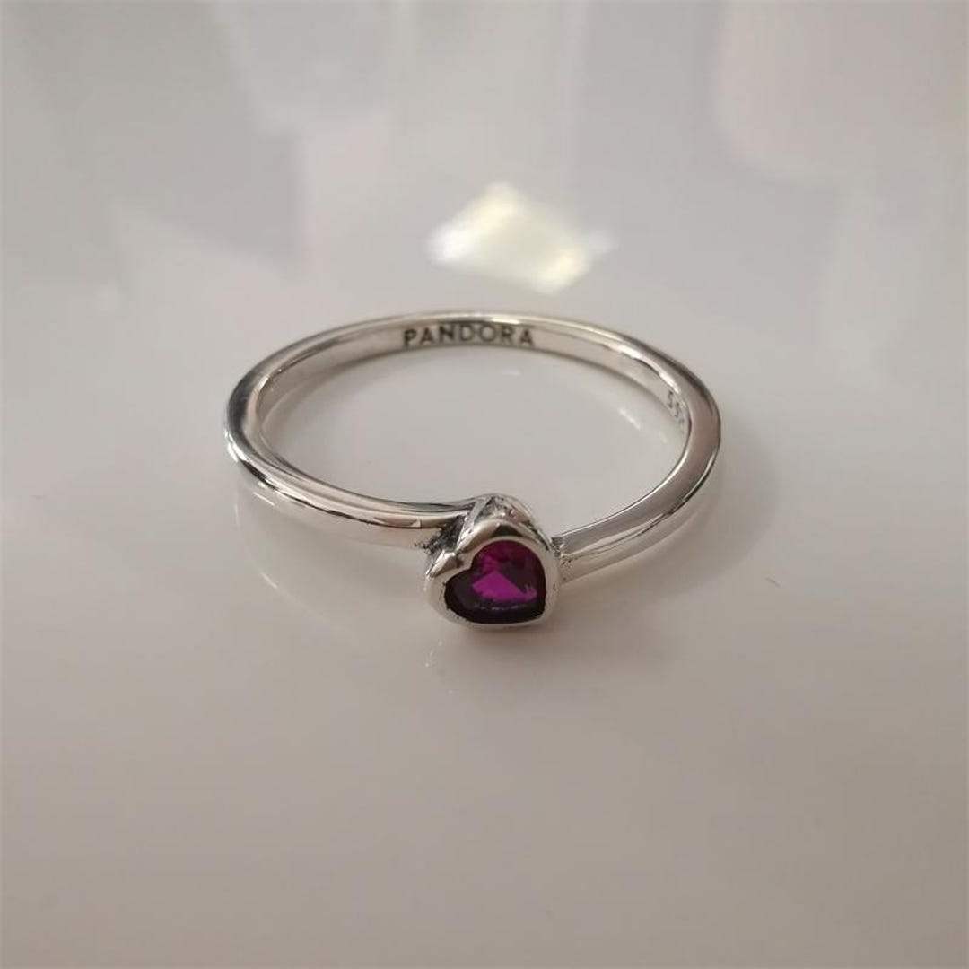 Pandora S925 Silver Red Sloping Heart Single Stone Ring - Etsy