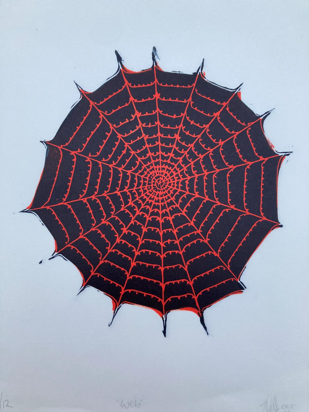 Spider Web Linocut Print - Etsy