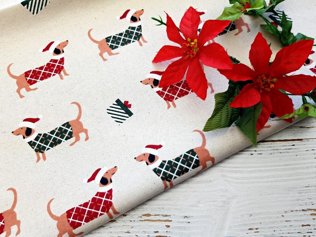 Christmas Sausage Dog Fabric, Festive Fabric, 100% Cotton, Quilting ...