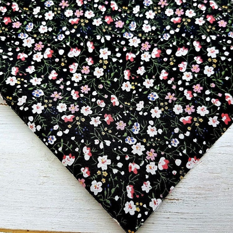 Black Floral Fabric - Etsy