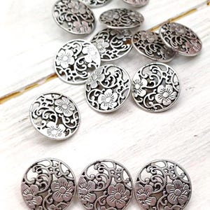 Metal Floral Shank Buttons, Antique Silver Buttons, Jacket/coat ...