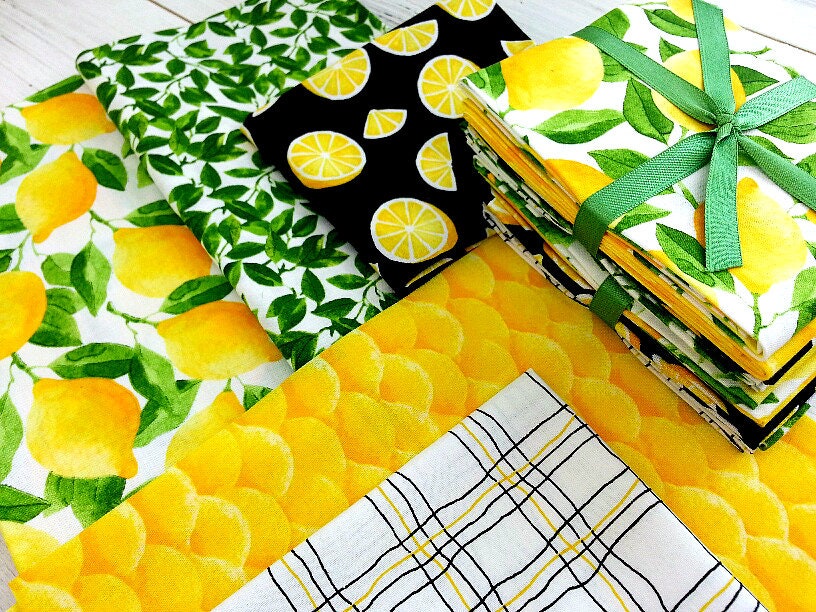 Fat Quarter Bundle Lemon Fabric Cotton Fabric Bundle | Etsy
