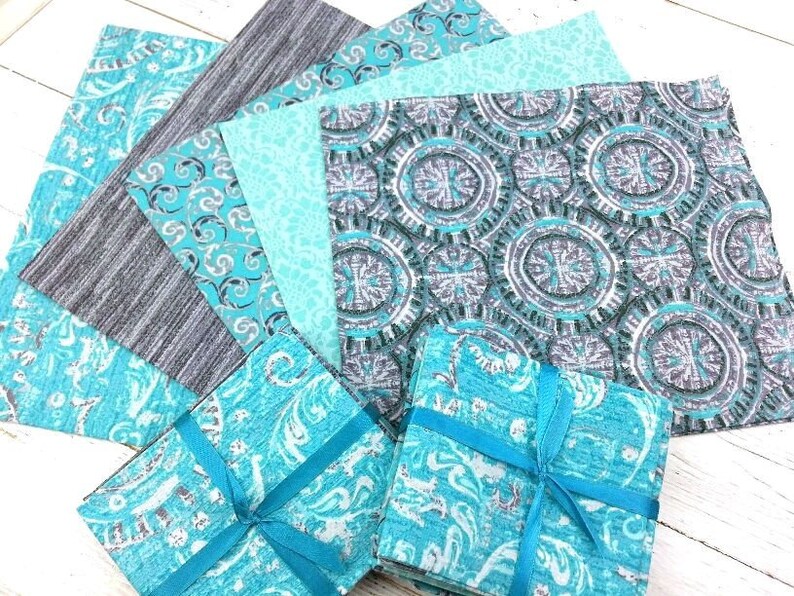 Turquoise and Grey Fat Quarter Bundle 100% Cotton Quilting - Etsy