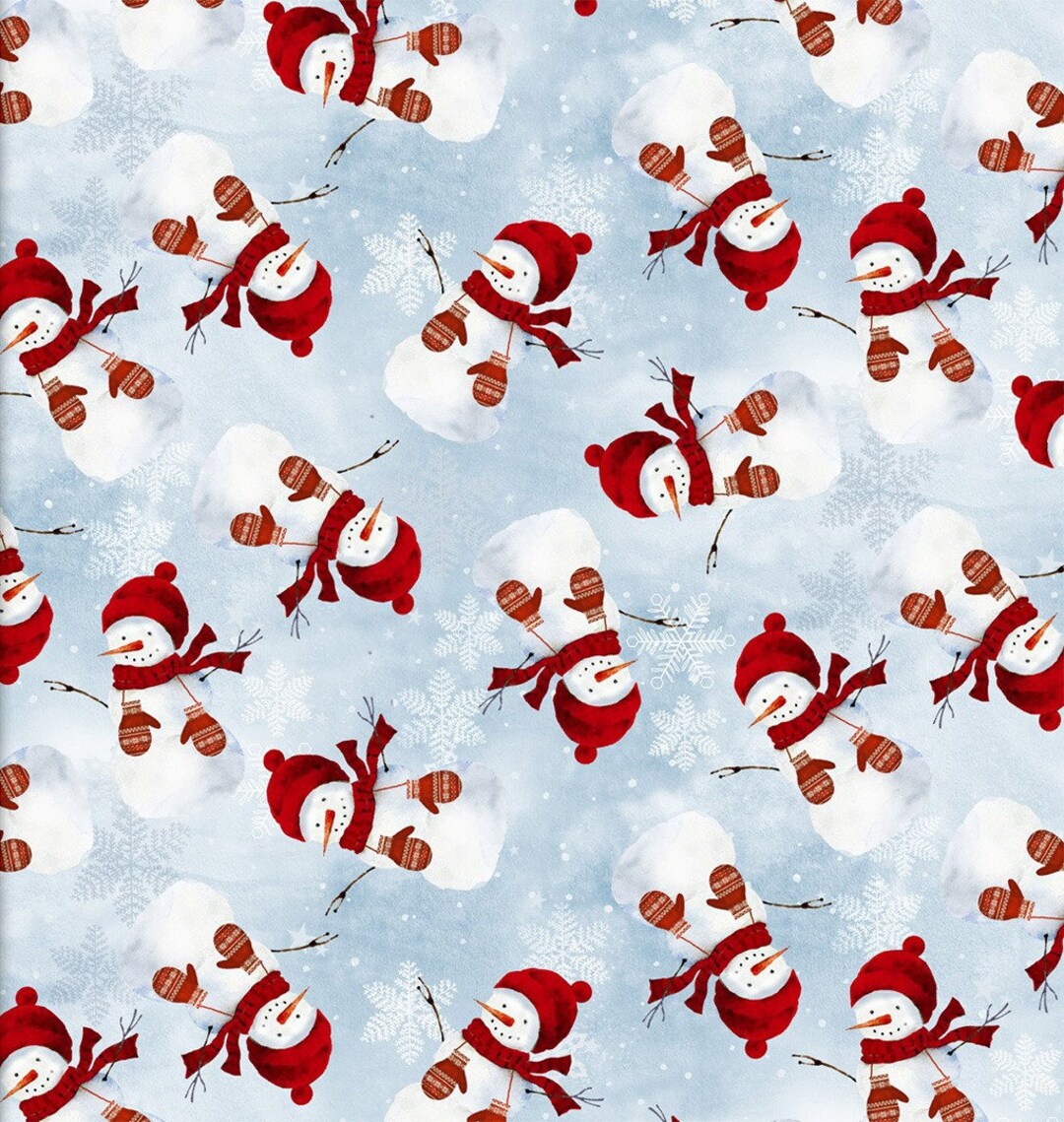 Snowman Christmas Fabric, 100% Cotton, Quilting Fabric, Festive Snowman ...
