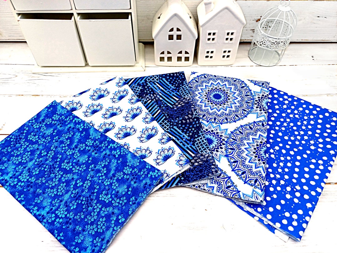 Blue Fat Quarter Bundle, 100% Cotton, Blue White Fat Quarters, Quilt ...