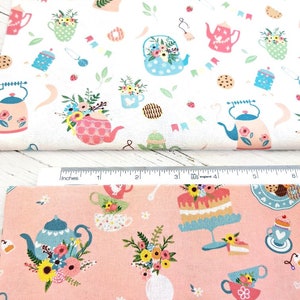Tea Party Fabric, 100% Cotton, Quilting Fabric, Tea Pot Sweets Floral ...