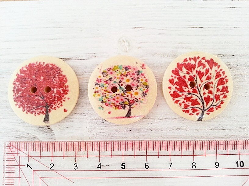 Wooden Buttons, Large Tree Buttons, Tree Design Buttons, 30 Mm Buttons ...