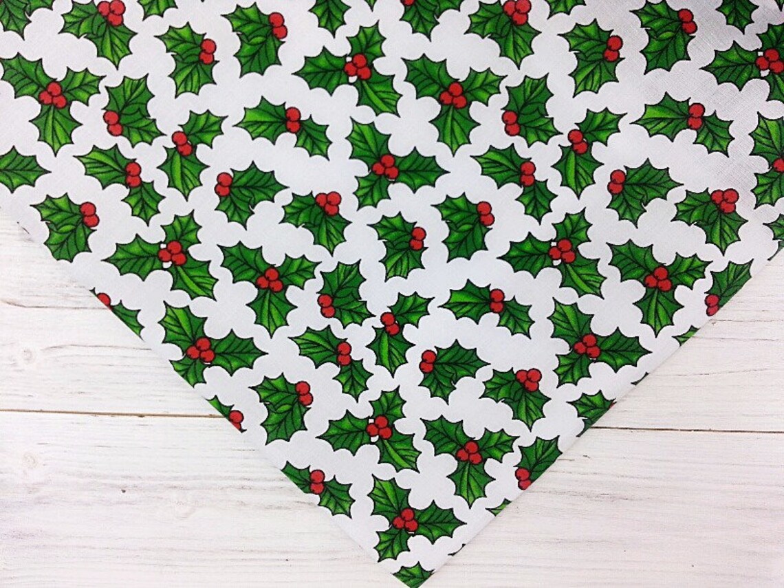 Christmas Fabric, Holly Fabric, Festive Fabric, Cotton Fabric, Holiday ...