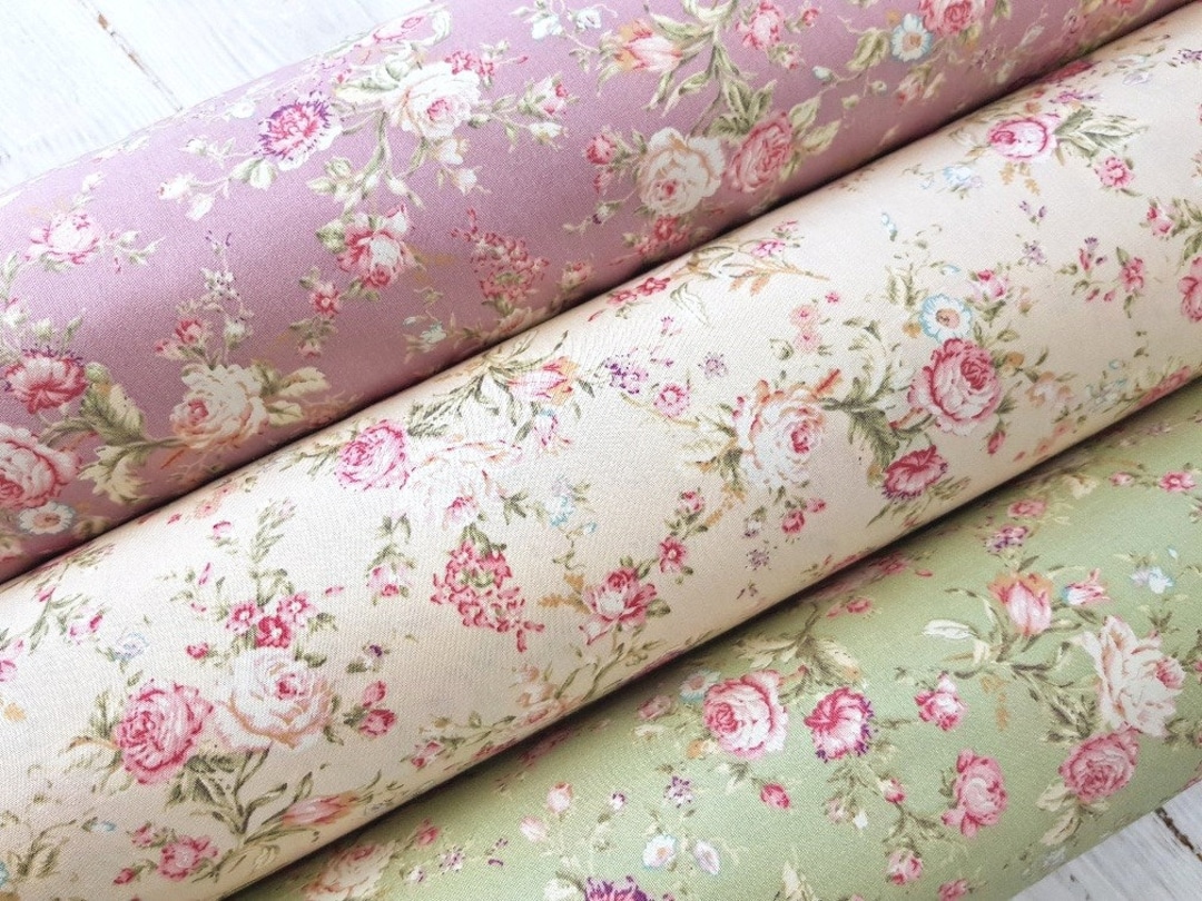 Vintage Rose Fabric, 100% Cotton Poplin, Small Flowers Pink Roses ...