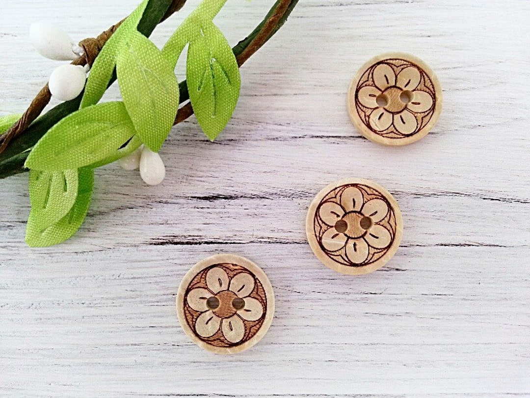 Coconut Shell Buttons, Flower Buttons, Small Round 15 Mm Buttons, Two ...