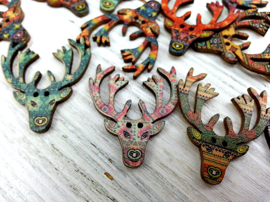 Wooden Deer Buttons, Ethnic Animal Buttons, Christmas Buttons, Sewing ...