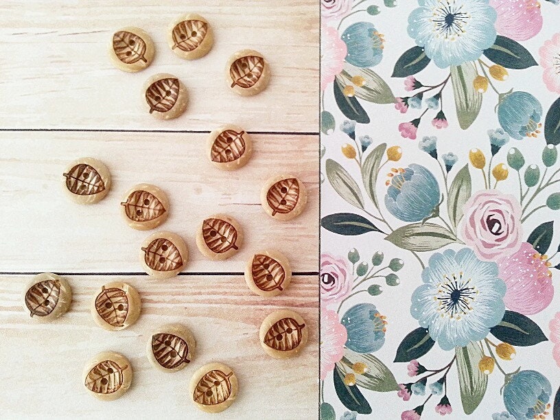 Leaf Buttons, Coconut Shell Buttons, Leaves Print Buttons, 11 Mm ...
