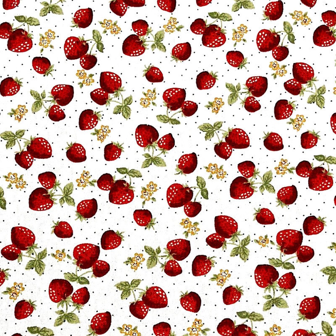 Red Strawberry Fabric, Fruit Fabric, 100% Cotton Poplin, Summer ...