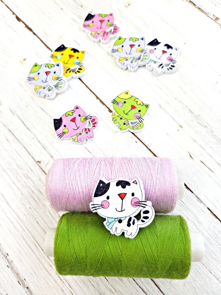 Wooden Buttons Cat Buttons Kittens Buttons Cat Shape - Etsy UK