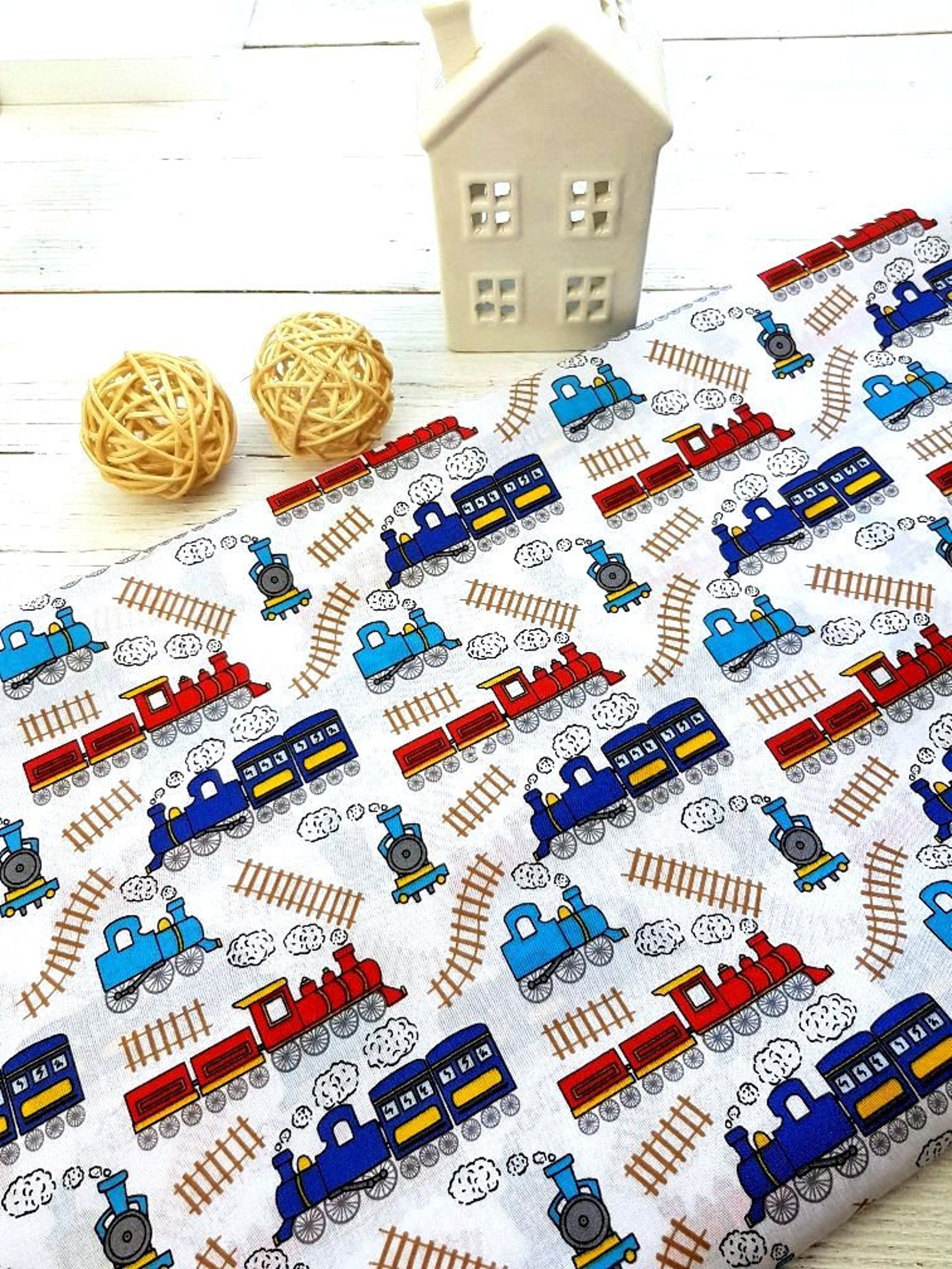 Train Fabric Polycotton Fabric Transport Material Kids | Etsy