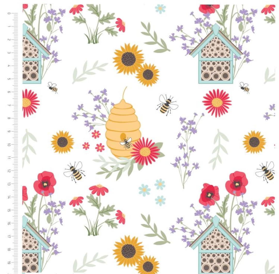 Bee Fabric, 100% Cotton, Insect Fabric, Quilting Fabric, Cute Bee and ...