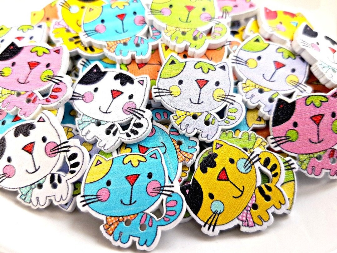 Wooden Buttons, Cat Buttons, Kittens Buttons, Cat Shape Buttons Buttons ...