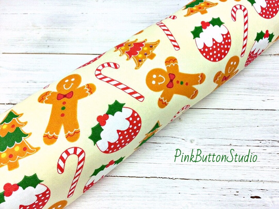 Christmas Gingerbread Man Fabric, Christmas Pudding Candy Canes ...