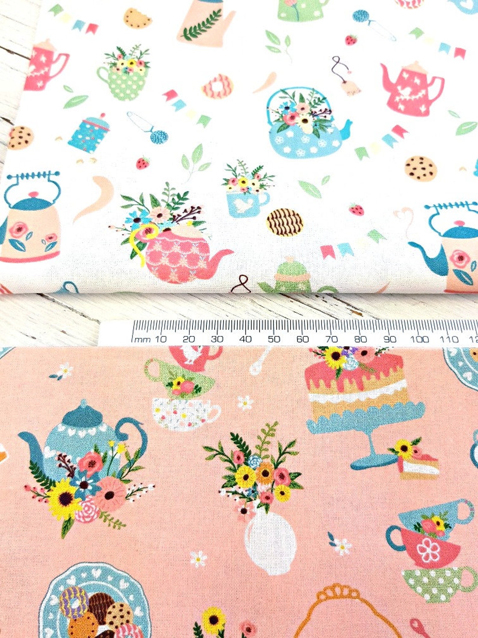Tea Party Fabric 100% Cotton Quilting Fabric Tea Pot Sweets - Etsy