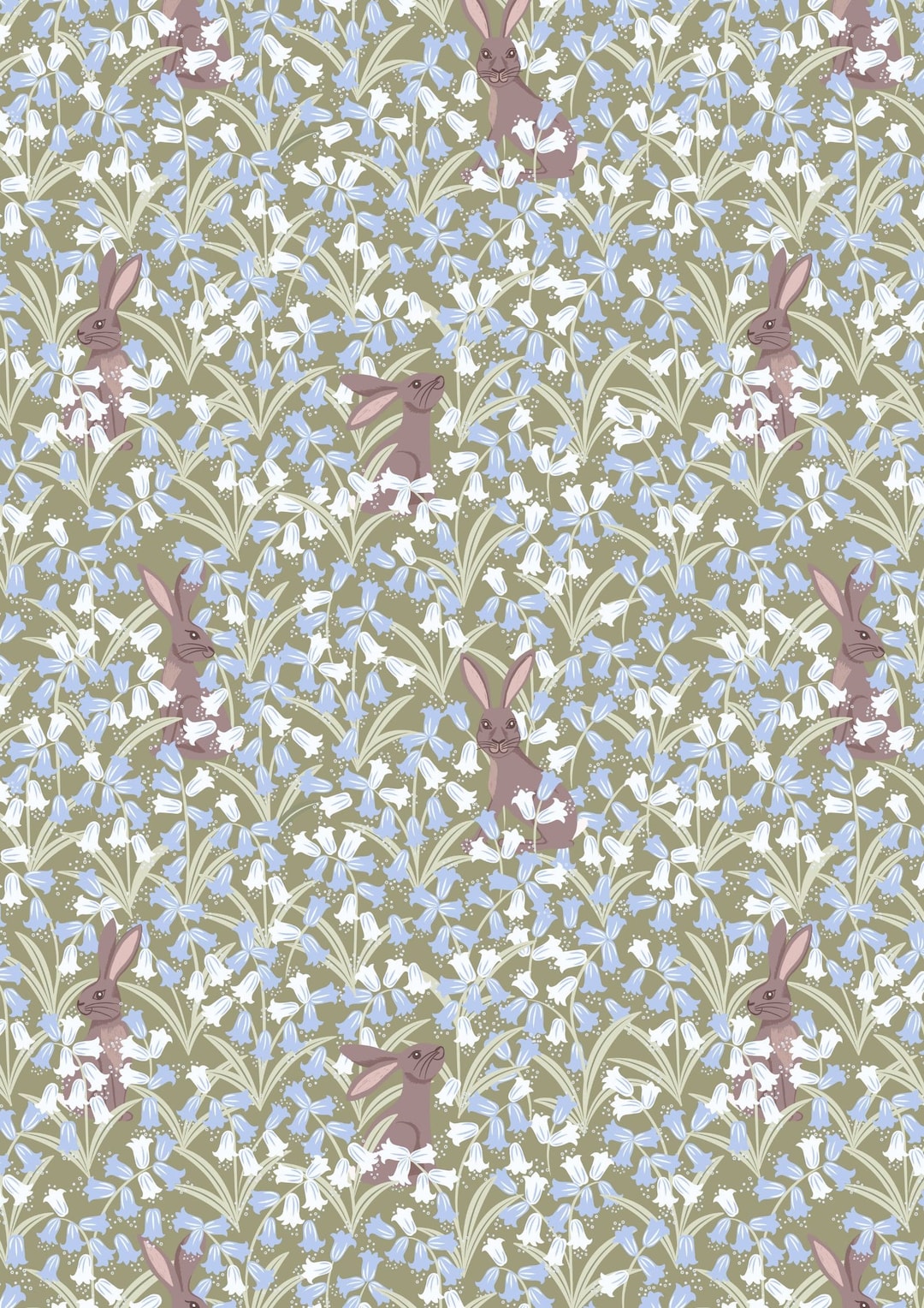 Hare Fabric, 100% Premium Cotton Fabric Lewis & Irene, Bluebell Hare on ...
