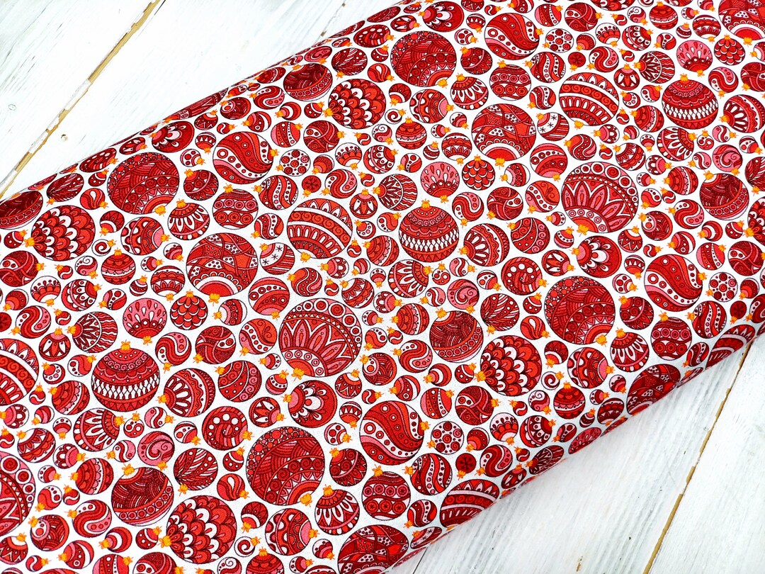 Christmas Balls Fabric, 100% Cotton, Festive Bauble Print, Quilting ...
