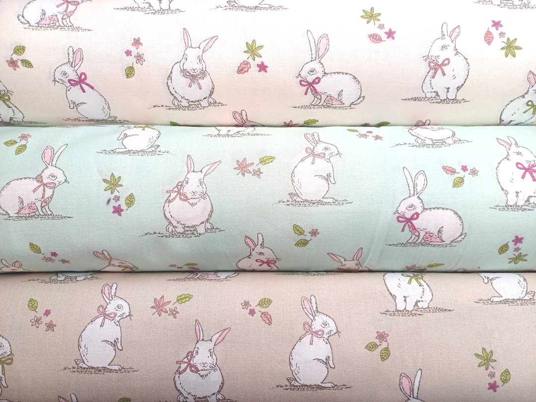 Bunny Fabric, 100% Cotton, Woodland Rabbit Print, Easter Baby Nursery ...