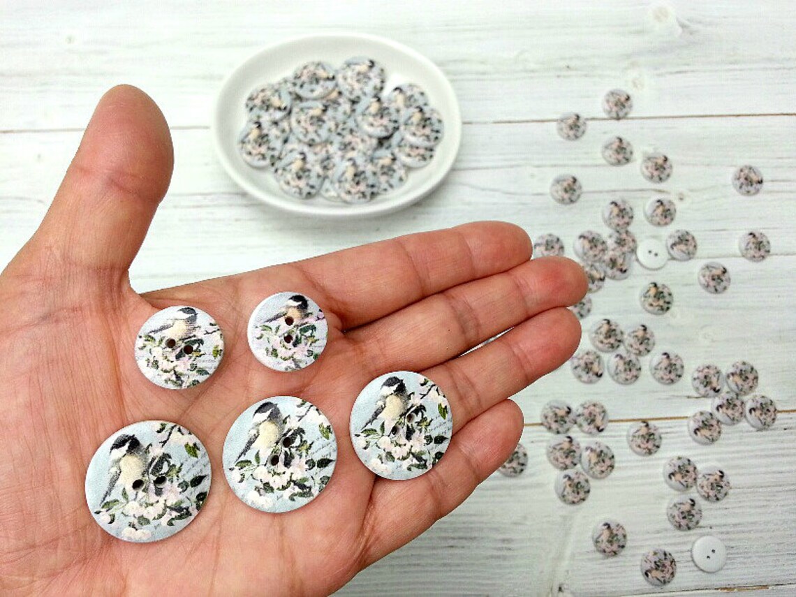 Birds Buttons, Wooden Buttons, Sewing Buttons, Craft Buttons Bird ...