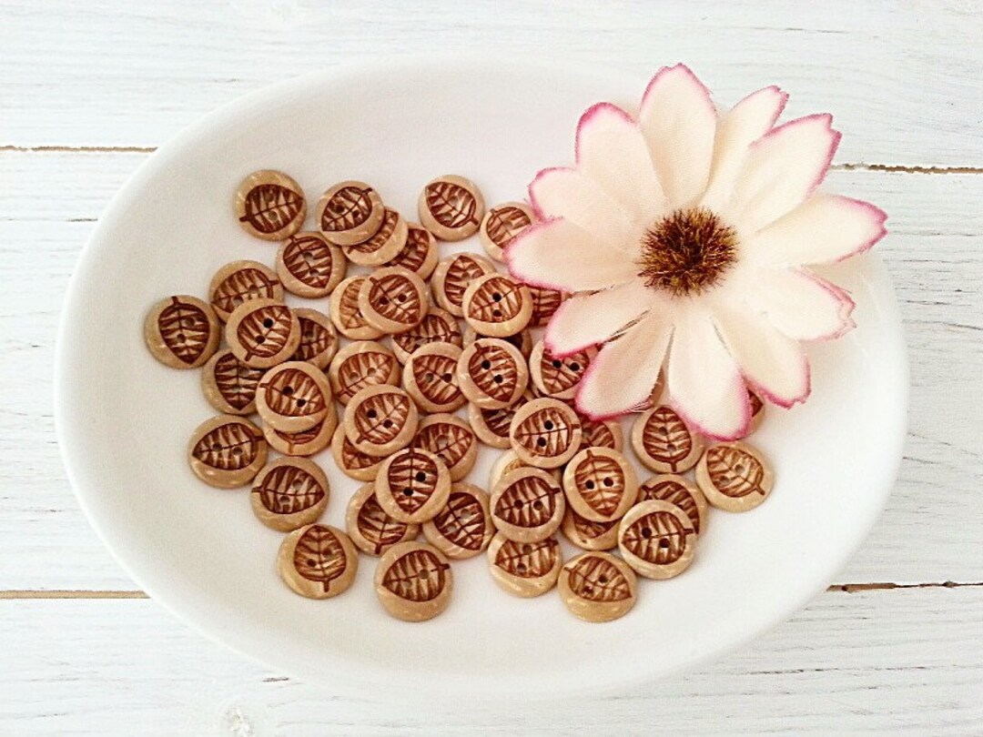 Leaf Buttons, Coconut Shell Buttons, Leaves Print Buttons, 11 Mm ...