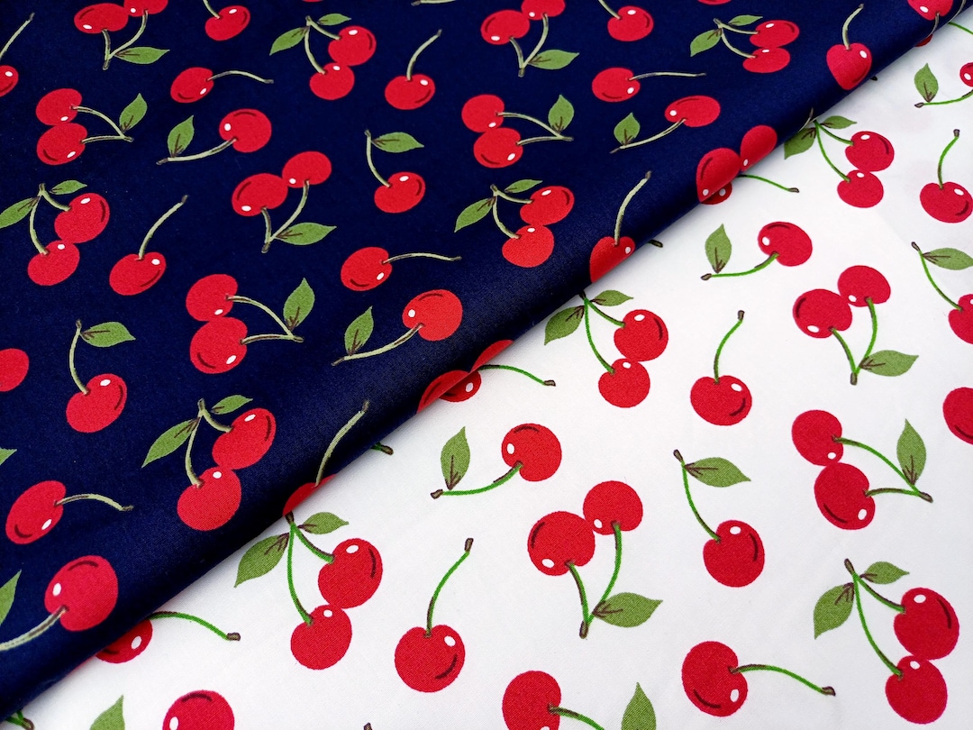 Cherry Fabric, 100% Cotton Poplin, Summer Fruit Print, Dressmaking ...