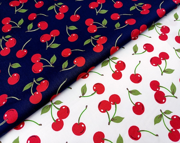 Cherry Fabric, 100% Cotton Poplin, Summer Fruit Print, Dressmaking ...