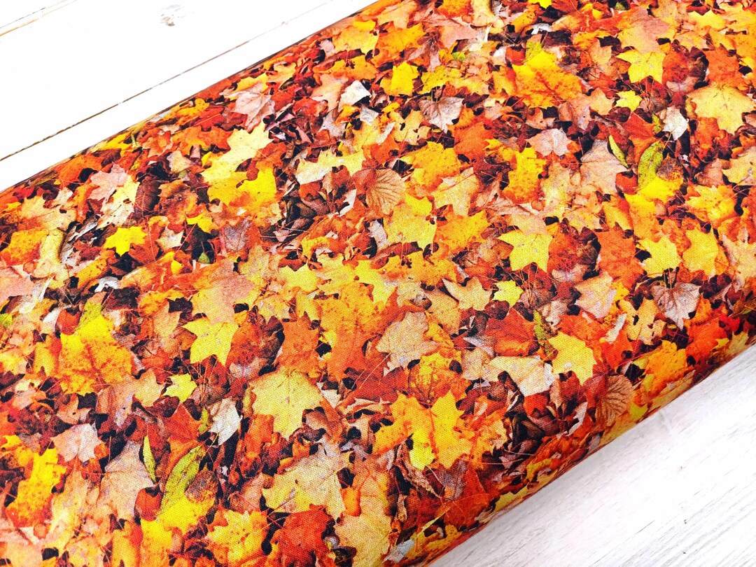 Autumn Leaves Fabric, 100% Cotton, Nature Landscape Fall Print, Forest ...
