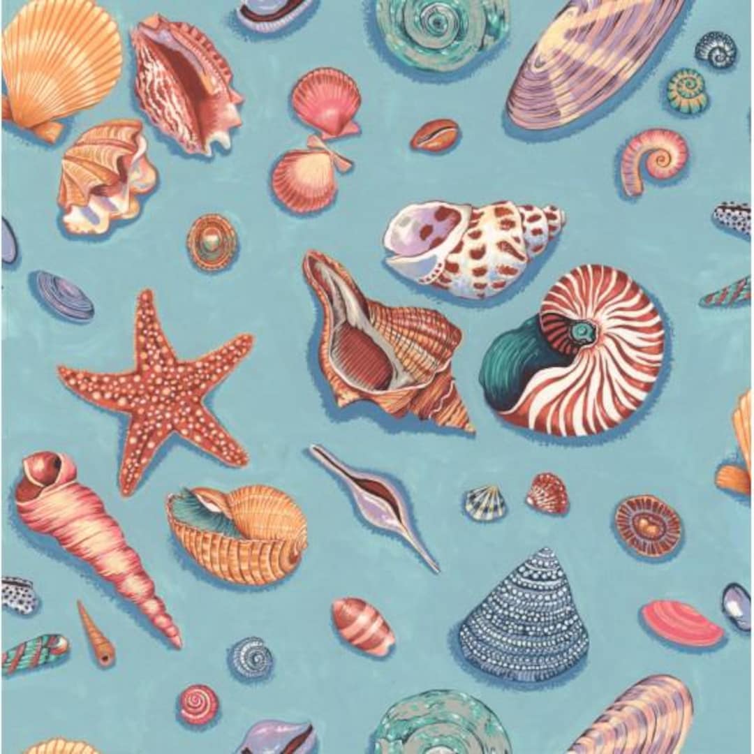 By the Sea Fabric, 100% Premium Cotton, Seashells Starfish Nautical ...
