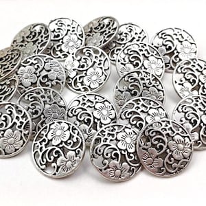 Metal Floral Shank Buttons, Antique Silver Buttons, Jacket/coat ...